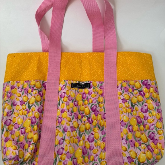 laura lyn | Bags | Handmade Pink And Yellow Floral Laura Lyn Tote Bag ...